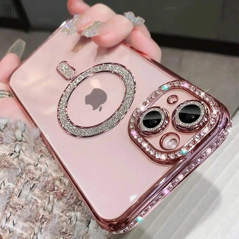 Magnetic Case mobile case适用苹果16ProMax手机壳15Translucent Original Case For iPhone14水钻13plus12