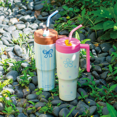 MSS喵术士可爱花花蝴蝶结春日出行保温杯吸管超大随行车载礼物