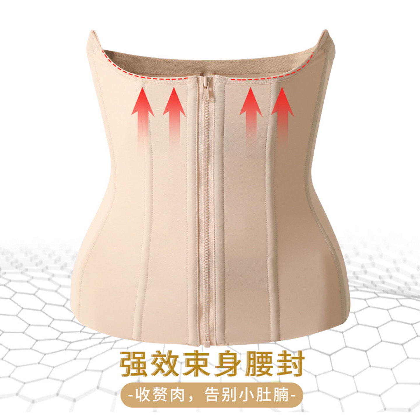 拉炼排扣束腹带女束腹带护腰夹塑身腰封束腹带穿出折角腰收小肚子