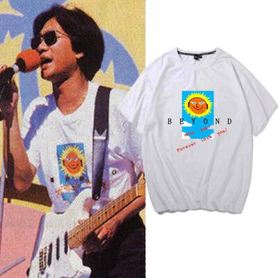 潮大码落肩短袖t恤黄家驹同款