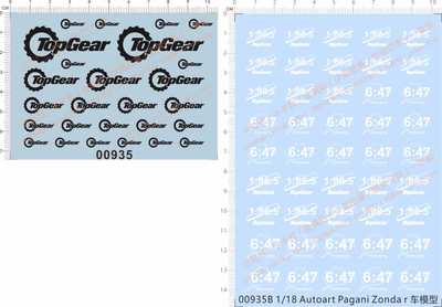 00935整版TopGear  Autoart Pagani Zonda r 6:47 模型车水贴现货