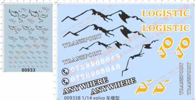 00933整版胶恶魔1/14卡车volvo货柜车transport拖头logistic水贴