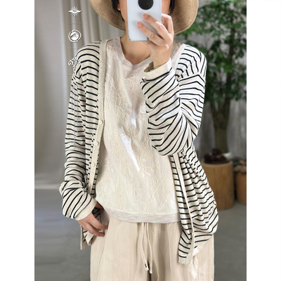 掂量女装秋季新款条纹针织开衫