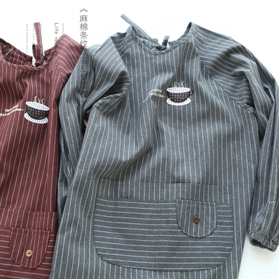 8614麻棉长袖双层防水反穿衣围裙