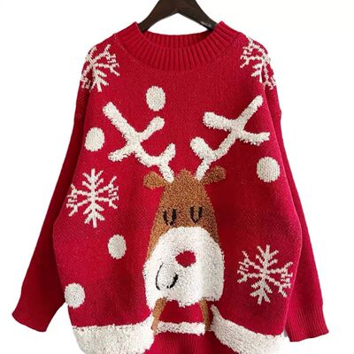 Christmas Knitted sweater top embroidered reindeer pullover