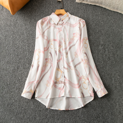 通勤减龄翻领长袖单排扣衬衫