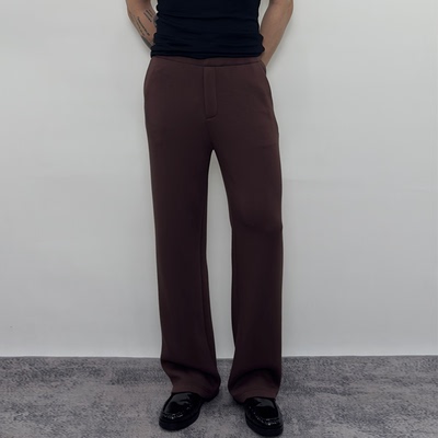 Roast lucky 混纺棉酒红色软糯直筒卫裤男款健身休闲百搭基础长裤