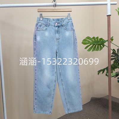 如缤RUBIN2025春正品休闲裤高腰直筒牛仔长裤6A13K69333-679