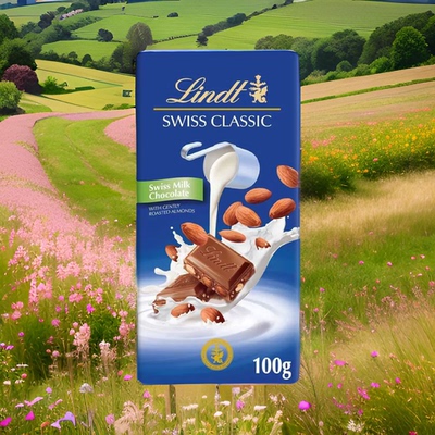 香港进口网红代购新年礼盒节日送礼瑞士莲牛奶杏仁朱古力100克