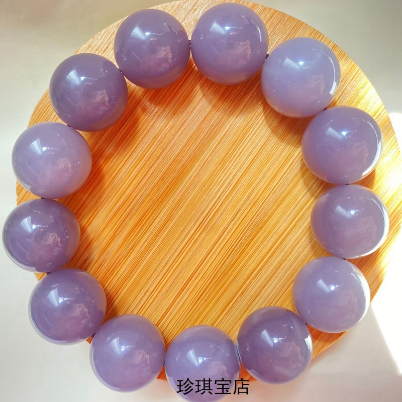 新疆和田玉圆珠手串青海玉昆仑玉单圈烟紫手链佛珠紫色手饰品男士