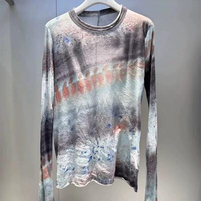 MQ时尚设计感扎染印花薄款强捻棉长袖T恤叠穿打底衫女MACQNF22192