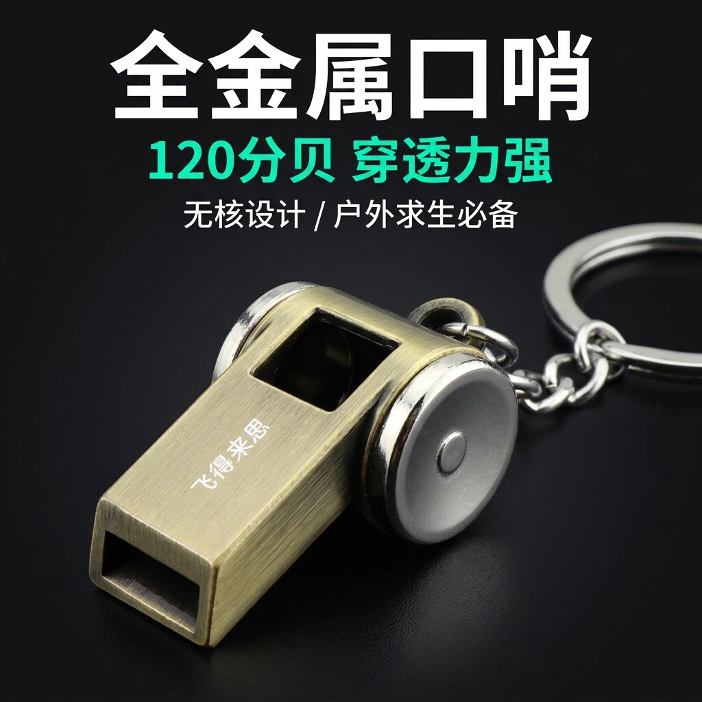 创意全金属功能口哨钥匙扣发声钥匙扣复古圣诞小礼品户外求生哨