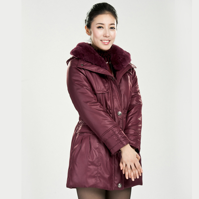 獭兔毛领驼绒棉衣遮臀可脱毛领