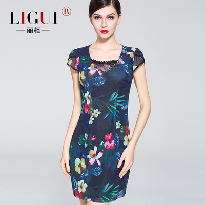 夏季印花复古碎花短袖收腰连衣裙