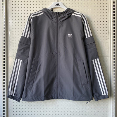 阿迪达斯三叶草男女款梭织连帽防风夹克宽松休闲潮流外套KB1942