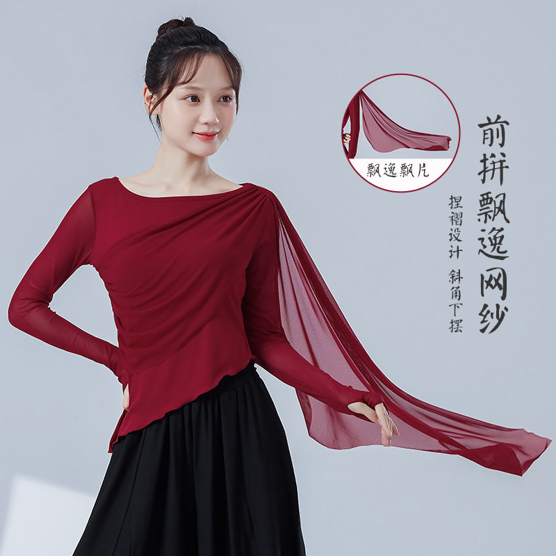 黑色舞蹈上衣2026新款古典舞服装成人形体训练服长袖现代舞练功服