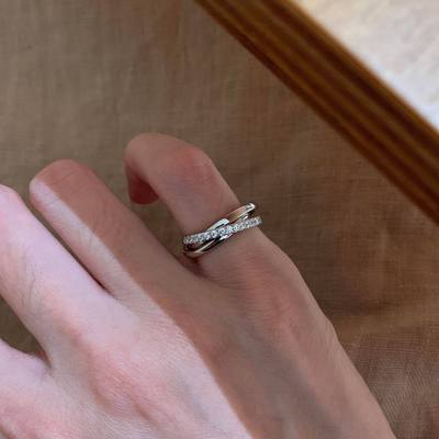 2026年中古满钻三环尾戒女中古风小众设计感小红书爆款指环包邮