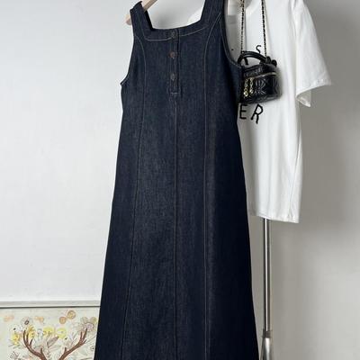 韩版复古方领牛仔背带裙无袖