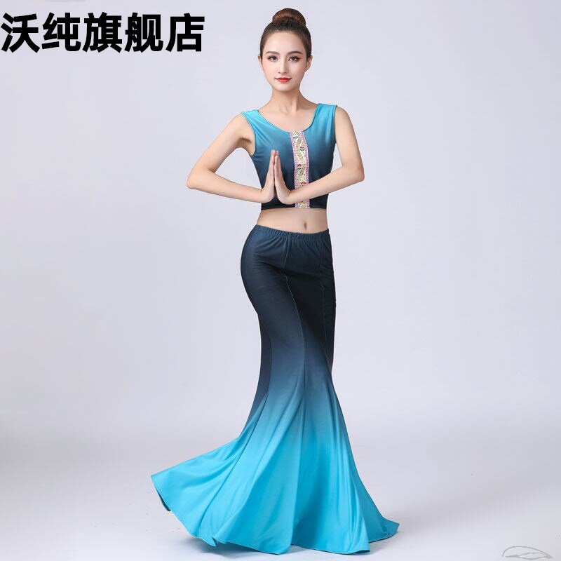 傣族舞蹈服成人女练功裙艺考孔雀舞演出服练习裙半身裙鱼尾裙云南