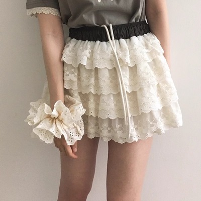 BY CHAPTER韩国东大门代购2025年夏季新款百搭撞色腰头蕾丝蛋糕裙