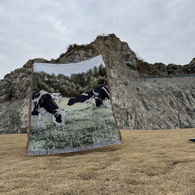 草原牛群图案原创现代艺术沙发毯挂毯壁毯装饰毯奶牛沙发垫