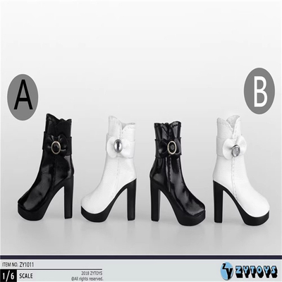 ZYTOYS 1/6 女兵人 ZY1011 蝴蝶结中筒靴空心拉链靴 鞋子模型现货