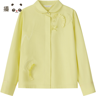全棉立体绣花文艺范娃娃领衬衫