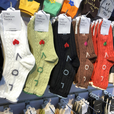 韩国ETNA新款袜子LOVE字母木耳边