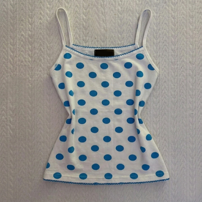 美式复古vintage蓝白波点吊带背心花边修身显瘦内搭夏季新款上衣