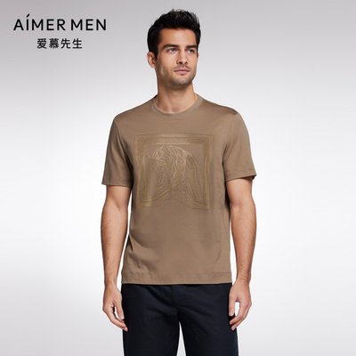 爱慕先生外穿23SS限量创意T恤夏季棉质男士圆领短袖上衣NS81J832