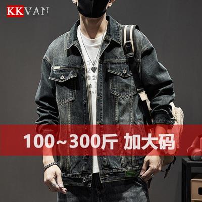 大码男装复古美式牛仔夹克外套