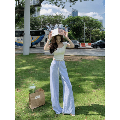 【oxygen汽水条纹】追了三期的！棉麻ins博主裤拼蕾丝