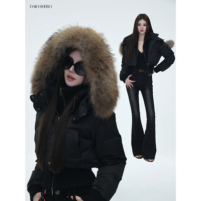 Dailyshero*90白鹅绒&绵羊毛&可拆卸”赤色貉子毛领“瘦腰羽绒服