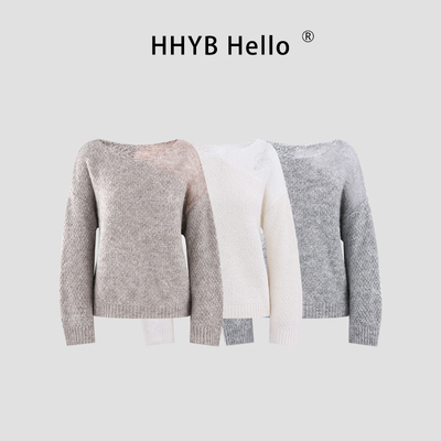HHYB别来无恙 雾感镂空不规则设计感宽松慵懒高级感套头毛衣M1657