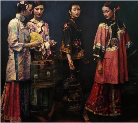 新款印花 法国正品DMC十字绣 客厅画人物 陈逸飞油画 丽人行