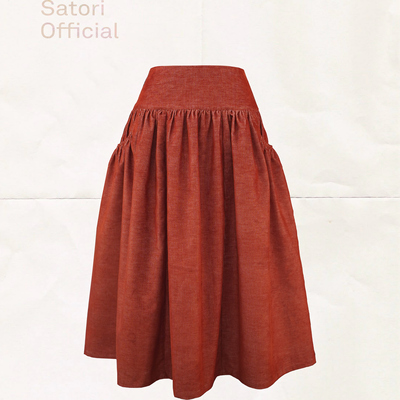 彡川里复古红肌理宽腰半裙