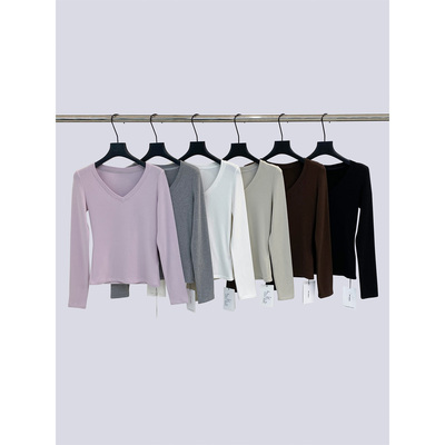 纯色针织打底衫秋季显瘦T恤