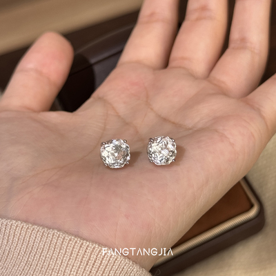 方糖家天然水晶玫瑰切纯银耳钉