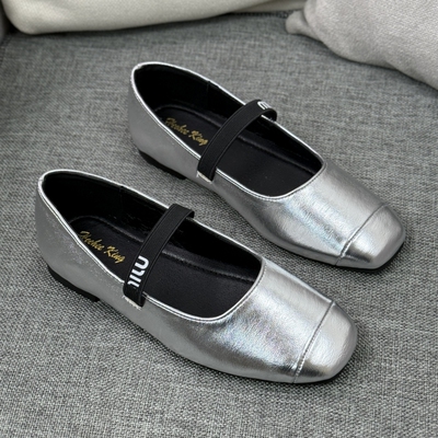 女童皮鞋春秋新款银色方头软底