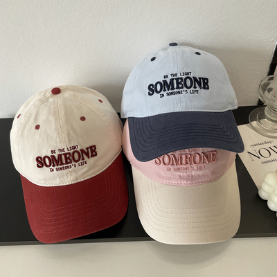 SOMEONE立体刺绣软顶棒球帽子女韩版时尚拼色休闲百搭弯檐鸭舌帽
