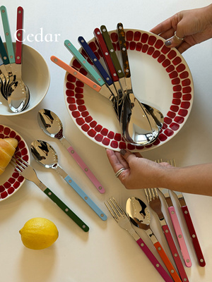 法国Sabre Paris小酒馆象牙白不锈钢勺子牛排刀叉西餐具套装家用