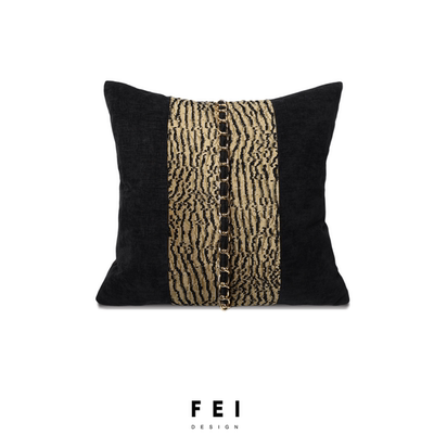 Jim Thompson现代简约轻奢高级感进口提花布黑色拼接抱枕金属链条