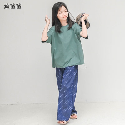 绿色短袖夏装少女收口运动t恤