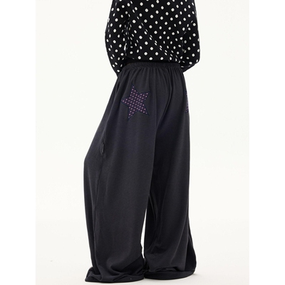 Free Sonata美式条纹星星贴布休闲裤女复古慵懒垂感拖地阔腿裤潮