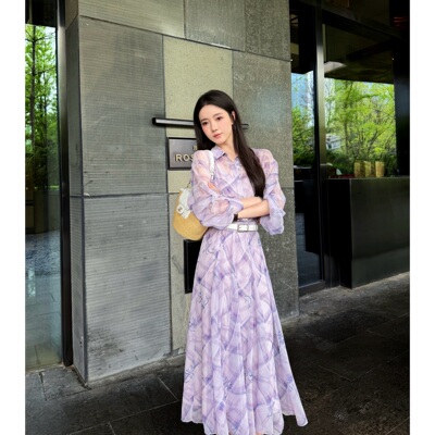 Zwinnie/詹维尼【紫色格子裙】含吊带腰带松紧腰连衣裙 GSW202605