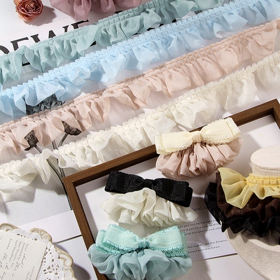 双层雪纺花边辅料荷叶边裙边下摆DIY手工褶皱木耳边蝴蝶结材料