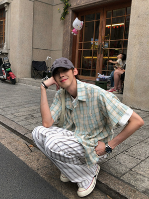 BUFANSTUDIO格纹短袖流苏衬衫