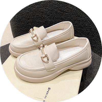 乐福鞋女黑色皮鞋2024新款增高时尚韩版单鞋四季鞋一脚蹬透气耐磨