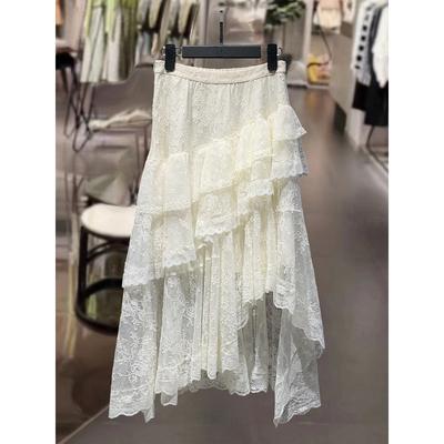 白色蕾丝蛋糕裙女2026春新款松紧腰多层花边民族风半身裙时尚洋气