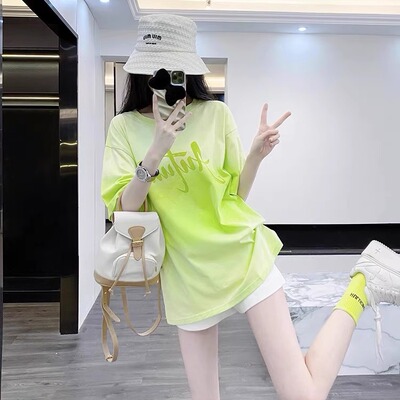 绿色短袖女t恤夏季宽松设计感